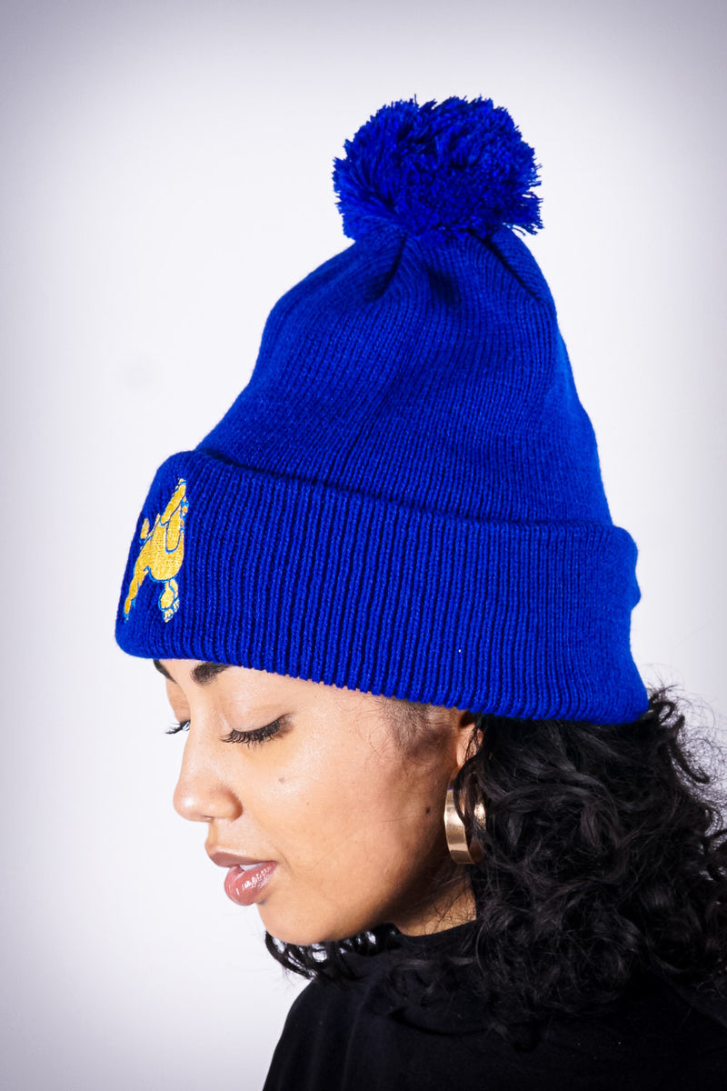 Frenchie Poodle pom-pom beanie, blue – Burning Sands™